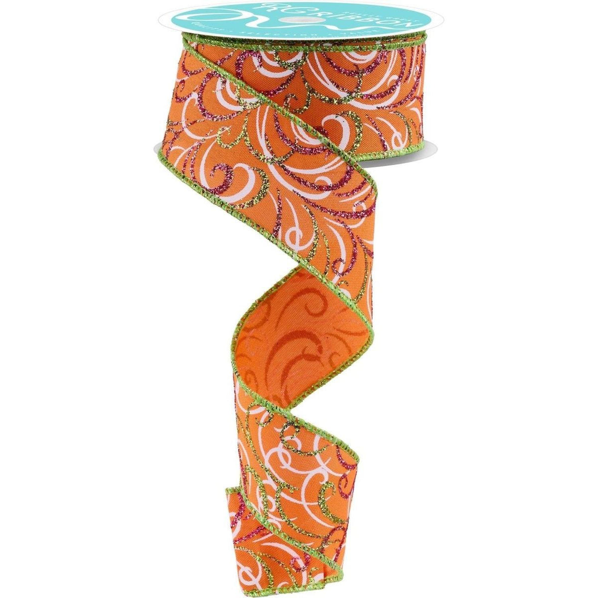 Shop our 1.5" Multi Swirls Glitter Ribbon: Orange/Pink/Lime (10 Yard ...