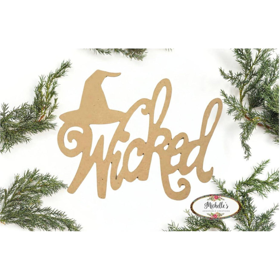 Shop our Wicked Script Wood Cutout with Witch Hat - Unfinished Wood ...